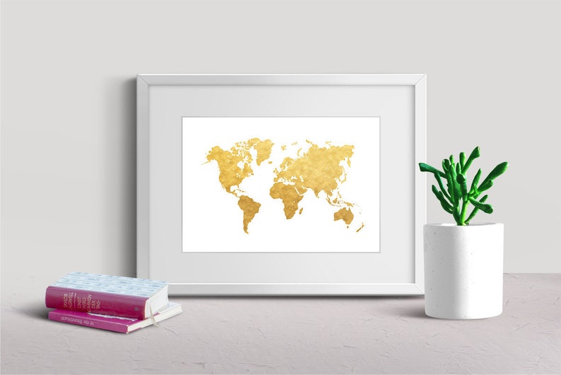 Gold Foil World Map Print World Map Decor World Map Poster | Etsy