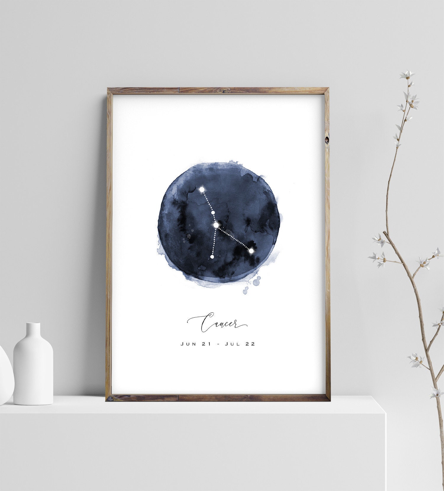 Cancer Constellation Print Zodiac Poster Watercolor Navy | Etsy