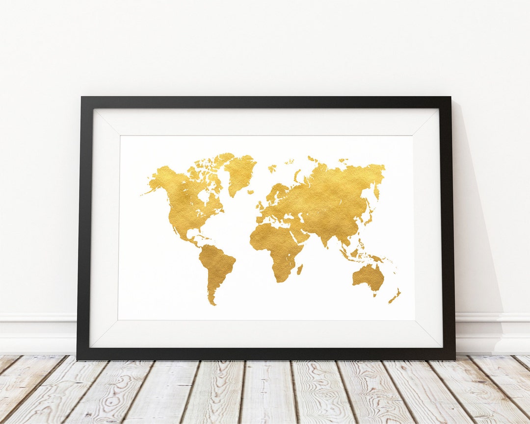 Gold Foil World Map Print - World Map Decor, World Map Poster, Home ...