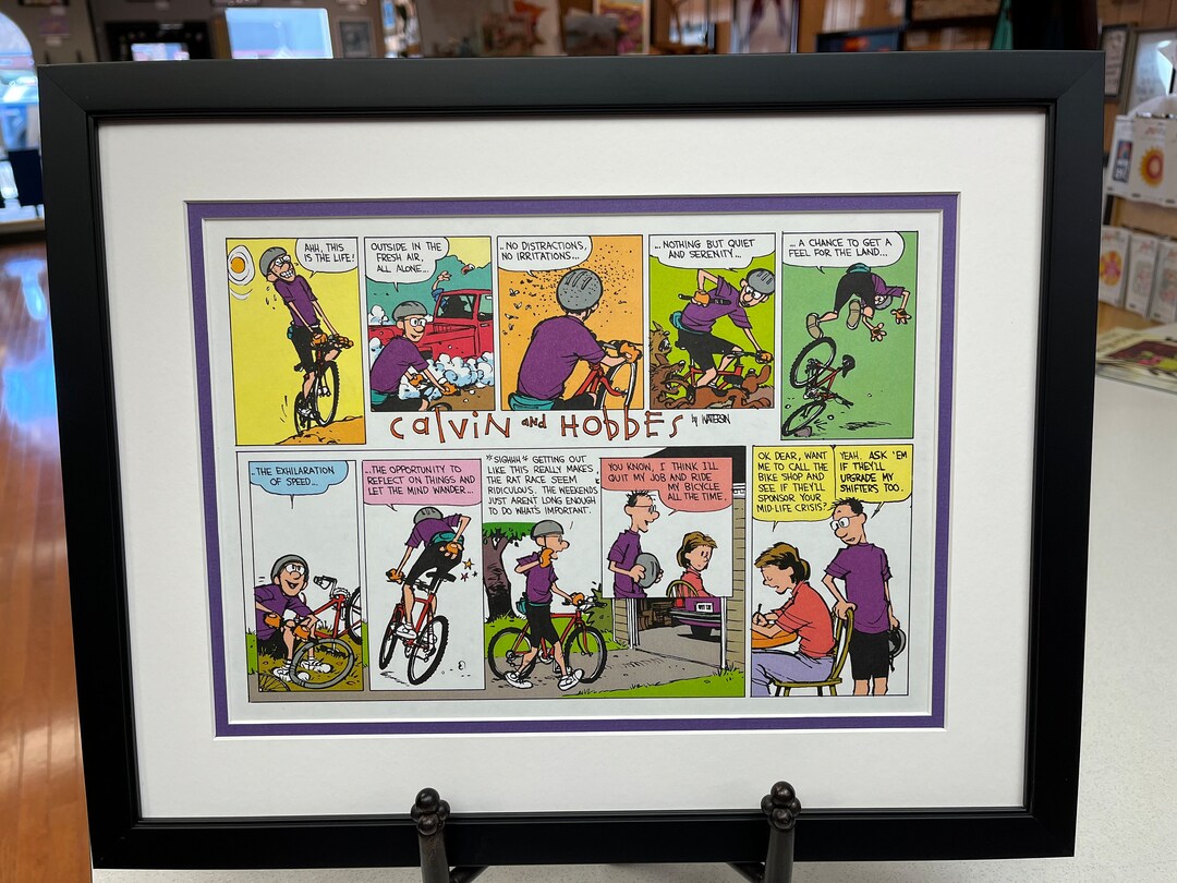 Framed Calvin and Hobbes Dad Bike Midlife Comic Bill Watterson - Etsy