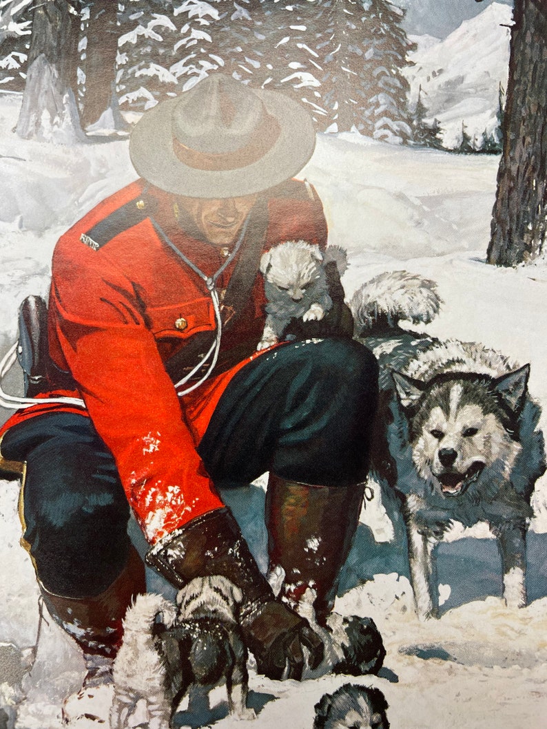 Vintage Arnold Friberg Print Canadian Mountie and Huskie Puppies - Etsy