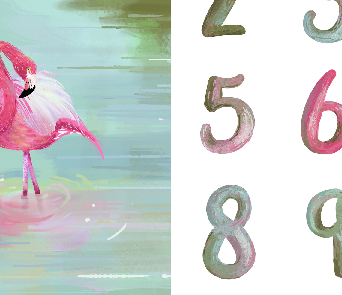 Flamingo and Numbers Learn to Count Math Math Decor Bird | Etsy
