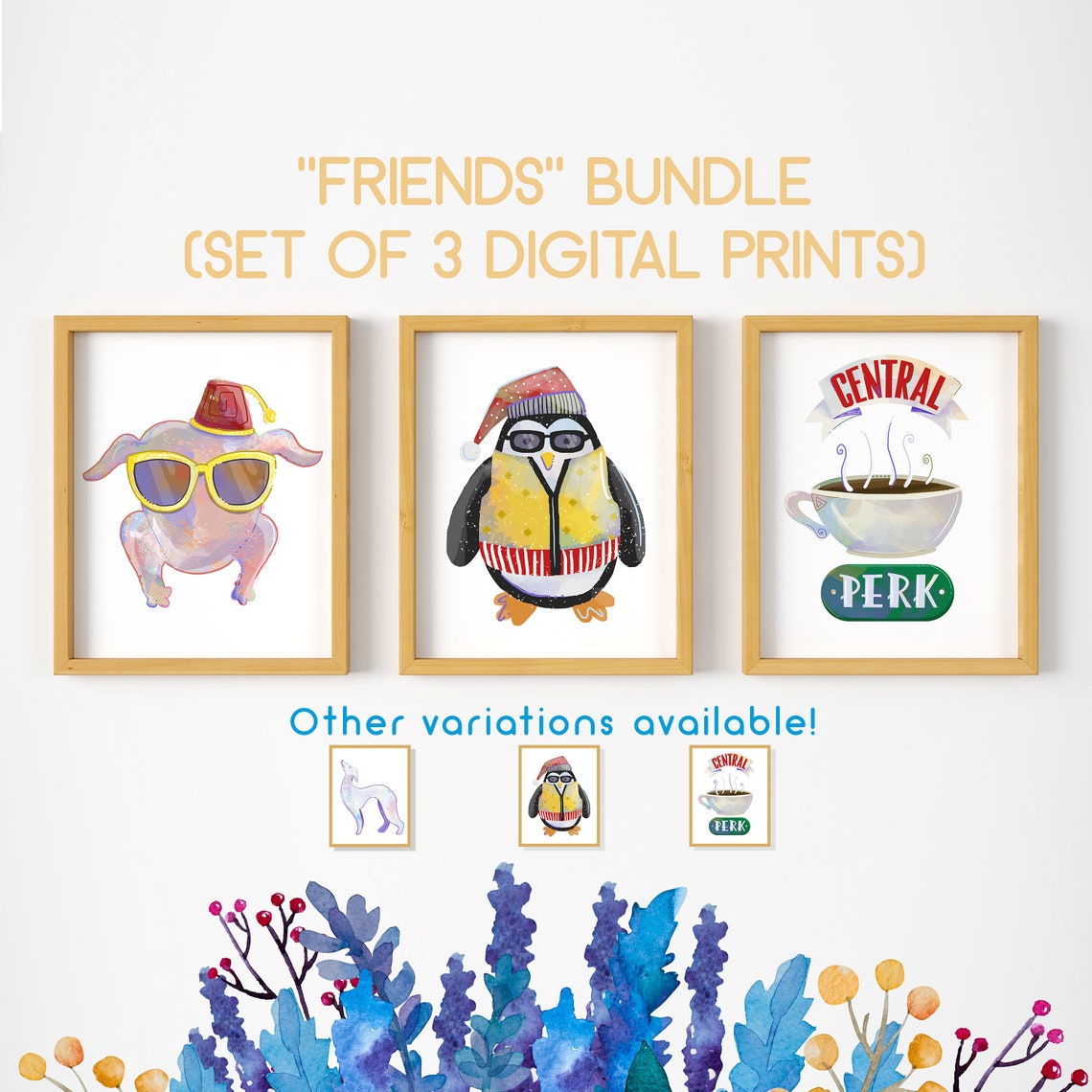 Friends Bundle Turkey Thanksgiving Yellow Frame Central - Etsy