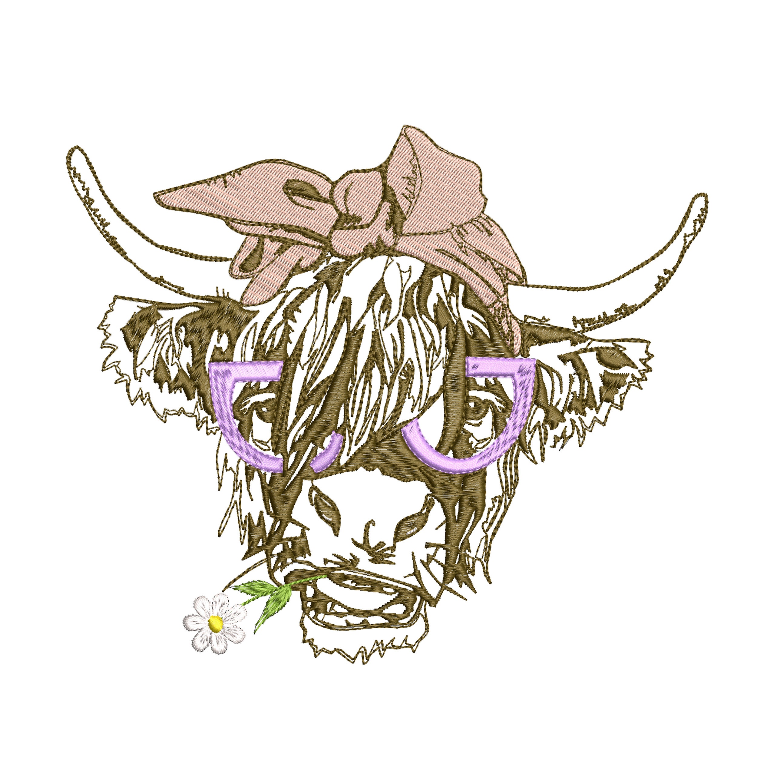 Hipster Highland Cow Machine Embroidery Design Easter - Etsy UK