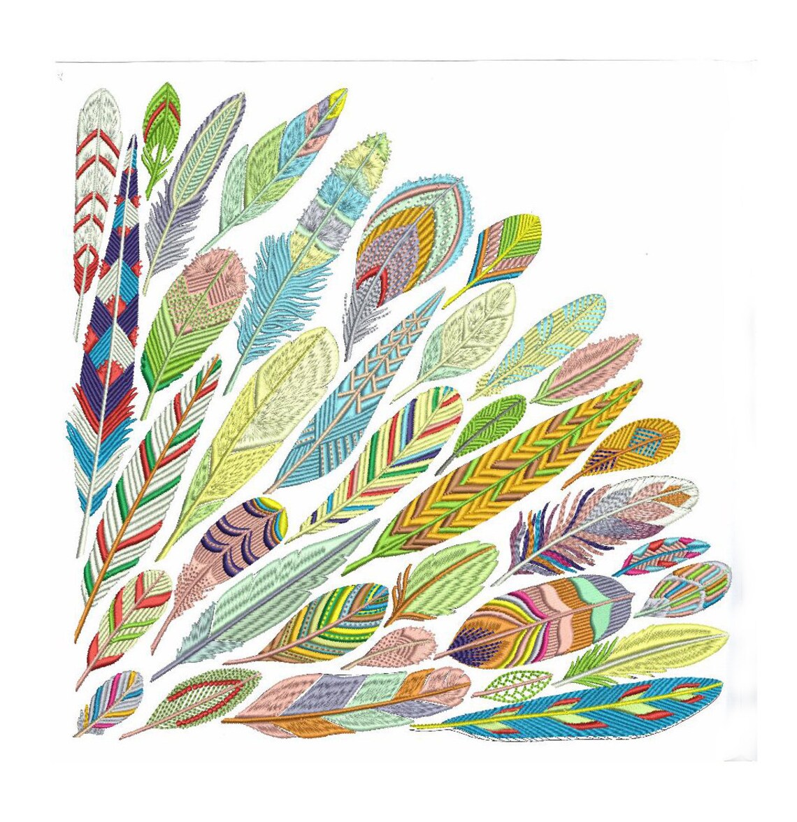 Colorful Bird Feathers Machine Embroidery Design Pattern Instant ...