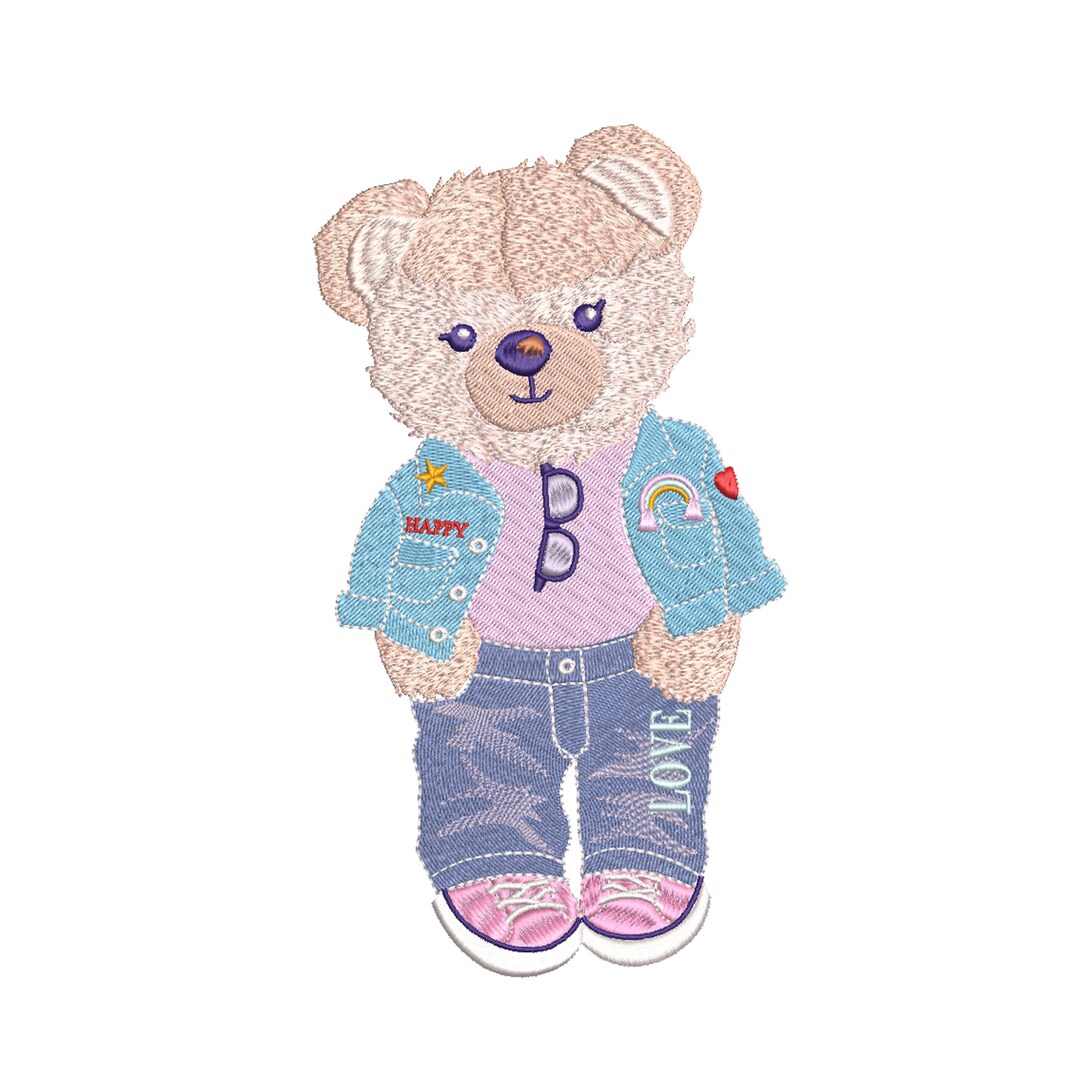 Blue Jean Teddy Bear Machine Embroidery Design: Kawaii Valentines ...