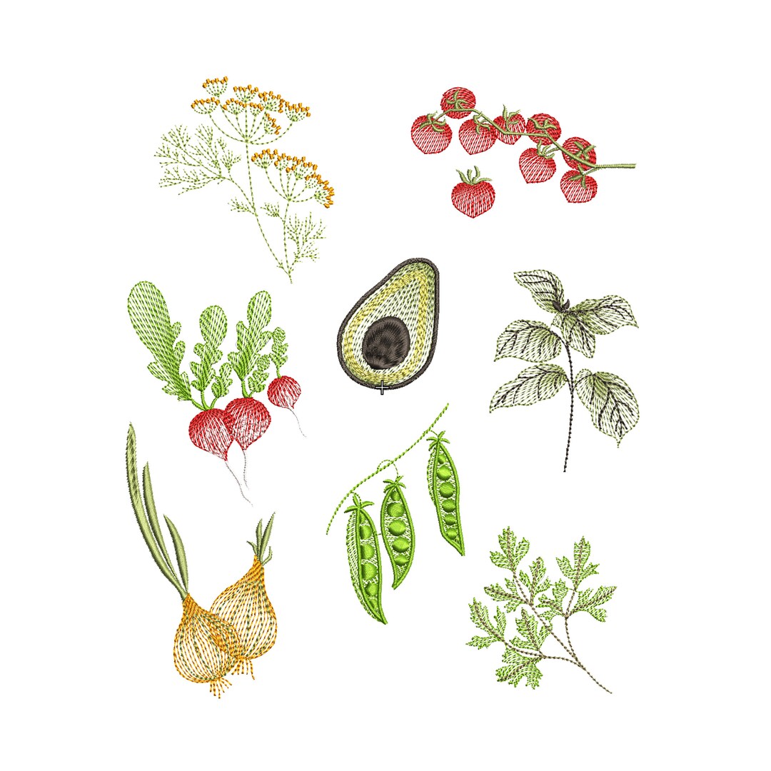 Harvest Vegetables Garden Machine Embroidery Design Set, Herb Salad ...