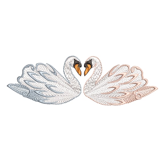 Swan Wedding Machine Embroidery Swans Bohemian Love Birds - Etsy
