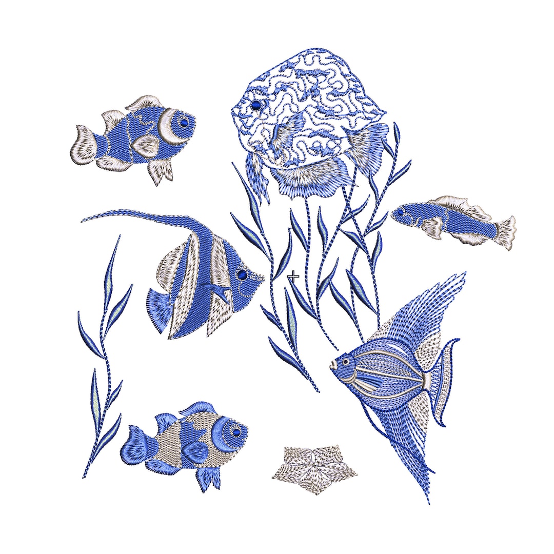 6 Sea Fish Nautical Chinoiserie Tropical Water Ocean Fish Machine ...