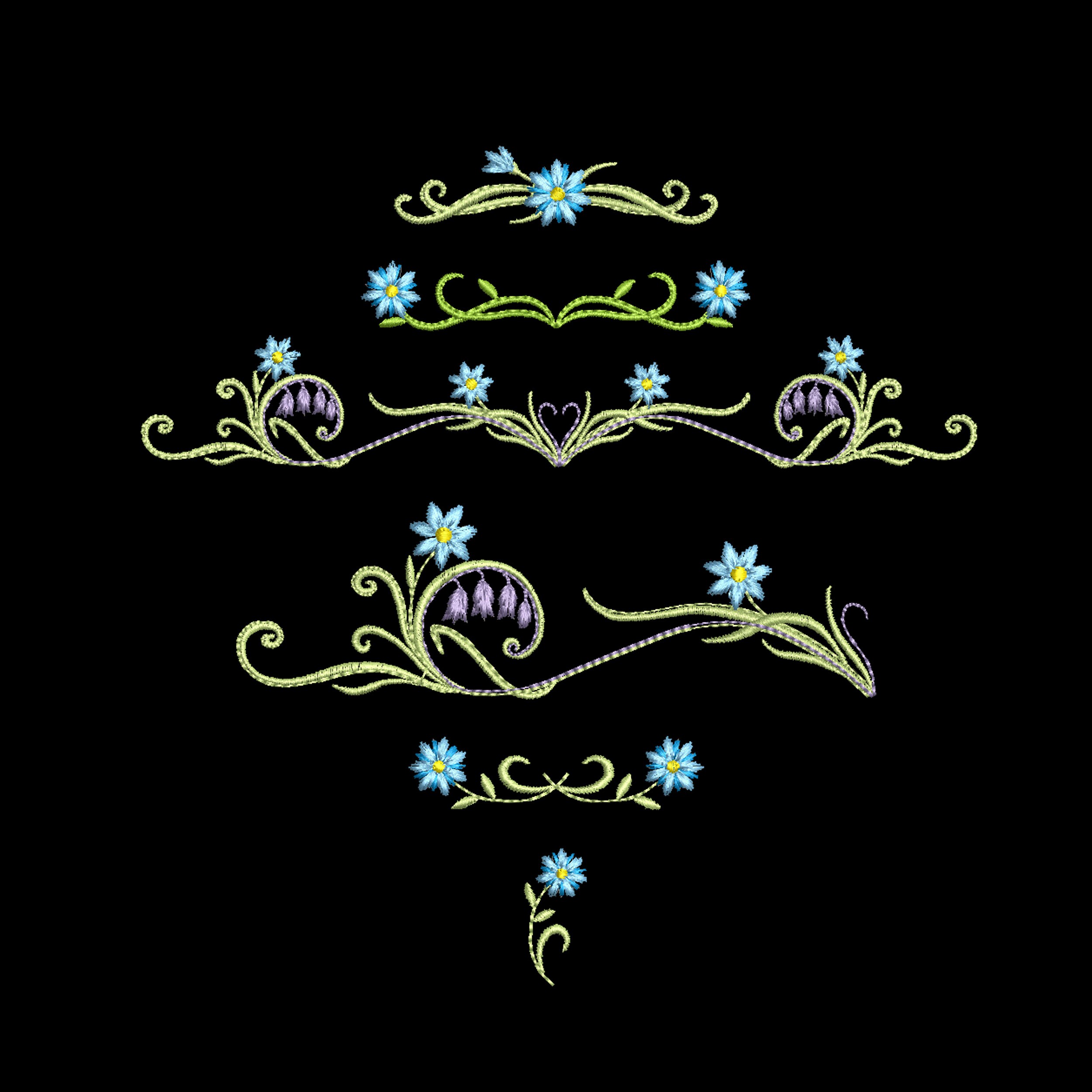 Daisy Flower Border Machine Embroidery, Mask Rose Floral Botanical ...