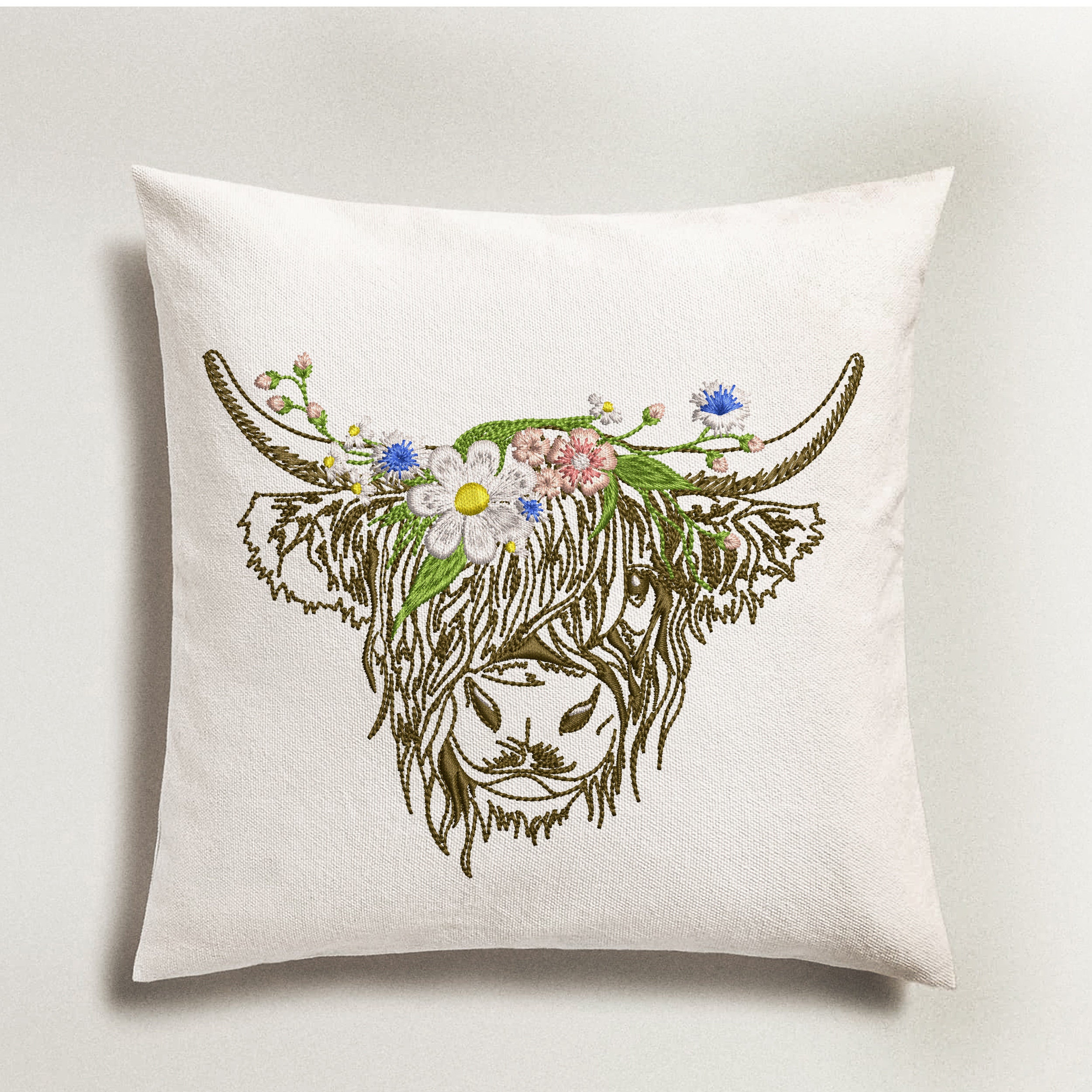 Happy Highland Cow Machine Embroidery Design Easter Bohemian | Etsy
