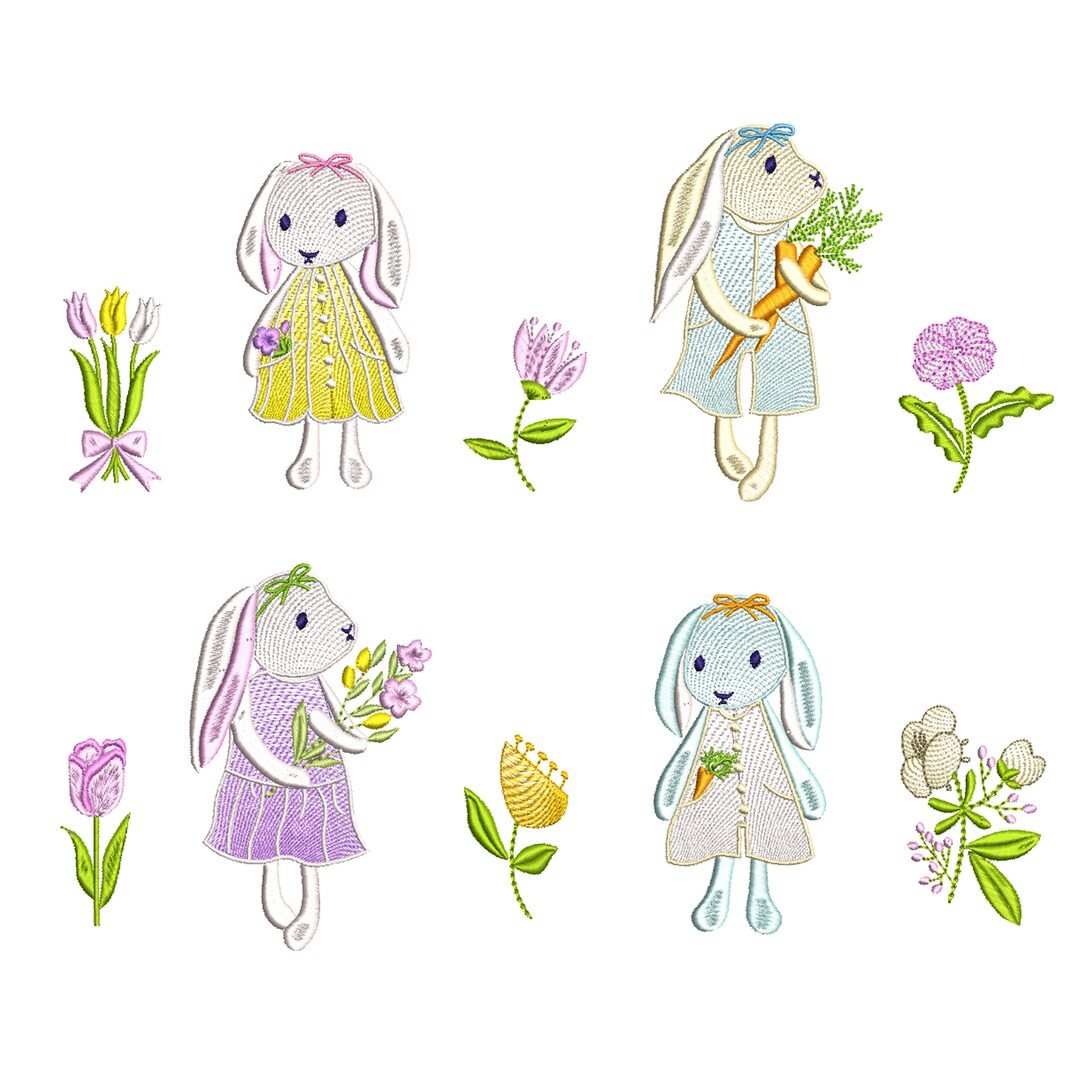 Easter Flower Bunny Family Machine Embroidery Design Bundle, Rabbit ...