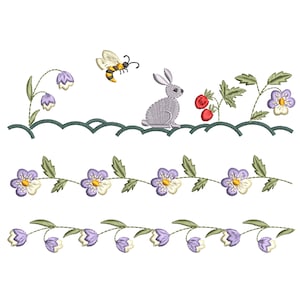 Easter Bunny Flower Border Set Machine Embroidery Design, Floral ...