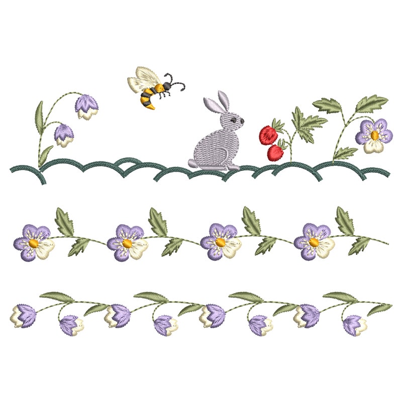 Easter Bunny Flower Border Set Machine Embroidery Design, Floral ...