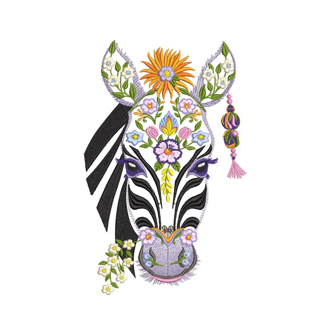 Bohemian Zebra Machine Embroidery Design, Floral Botanical Garden ...