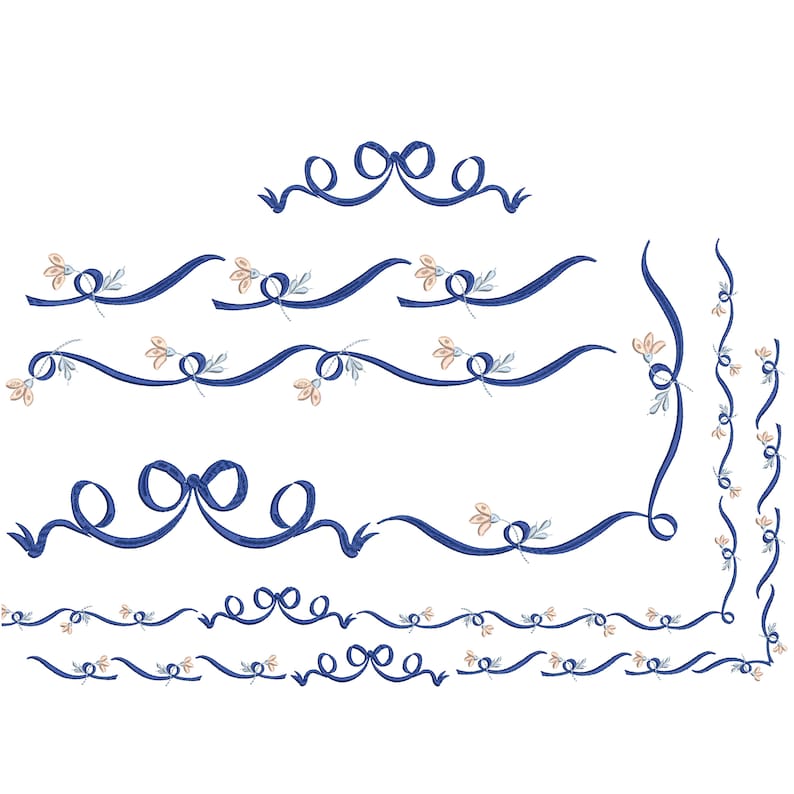 Chinoiserie Flower Border Machine Embroidery Design, Rose Bow Trim ...