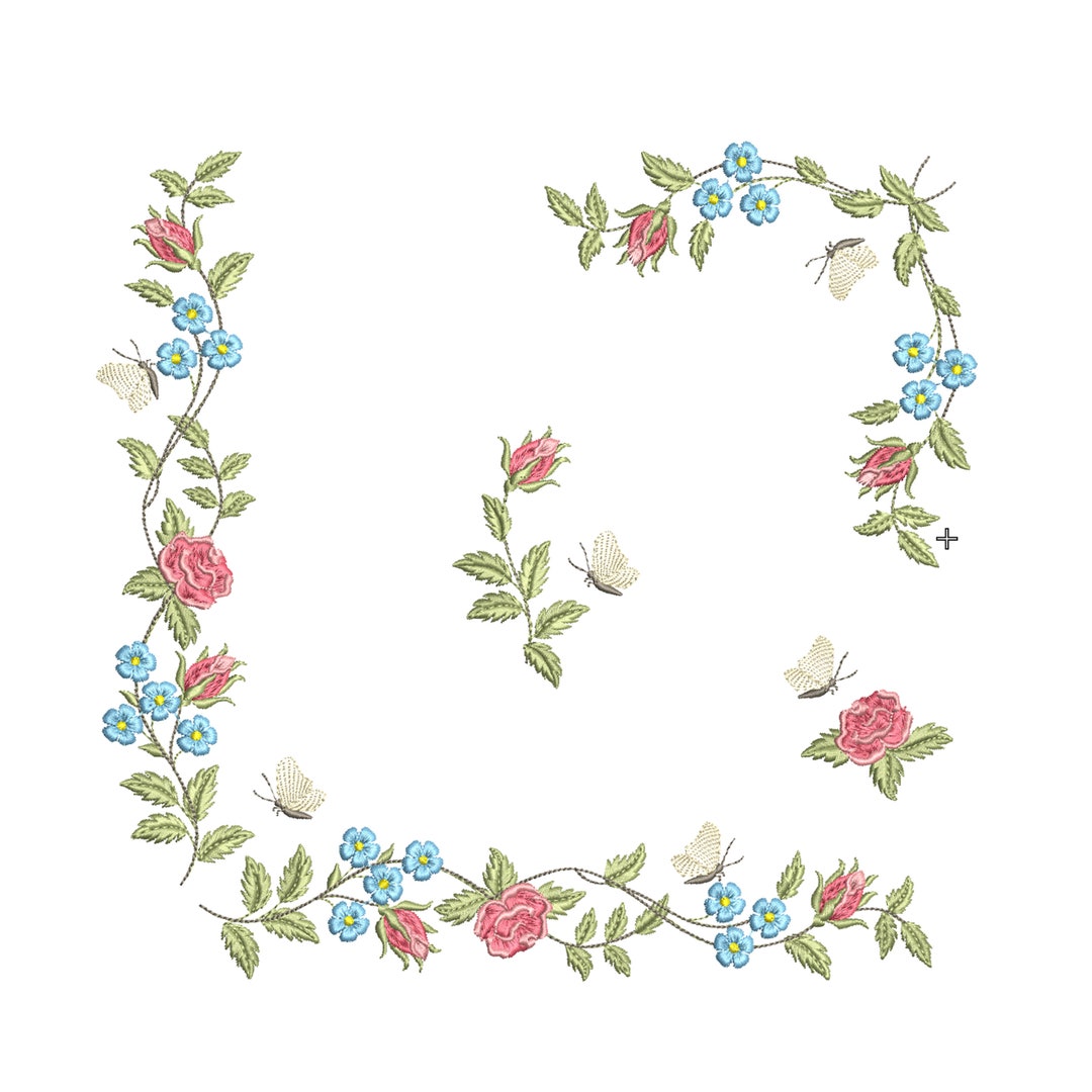 Rose Border and Corners Machine Embroidery, Flower Floral Botanical ...
