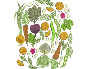 Harvest Vegetables Garden Machine Embroidery Herb Salad Greens | Etsy