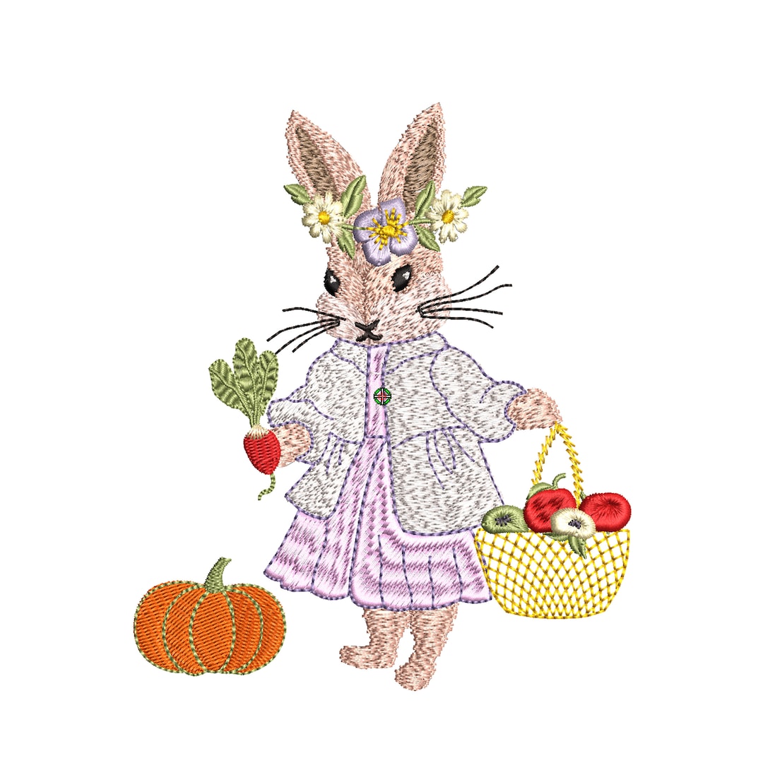 Thanksgiving Bunny With Pumpkin Machine Embroidery Design, Autumn ...