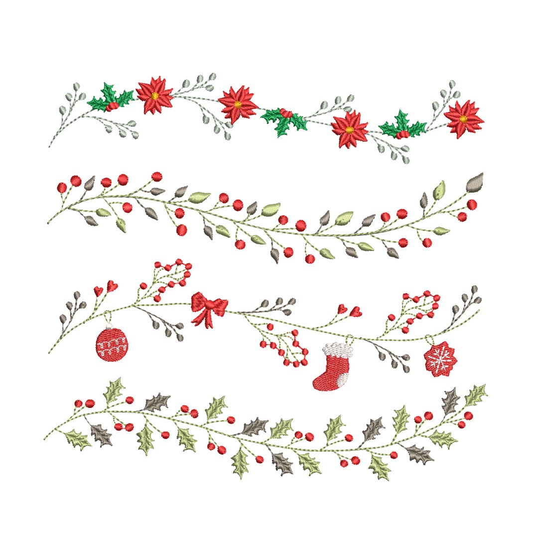 Christmas Holly Machine Embroidery Border: Santa Floral Design Pattern ...