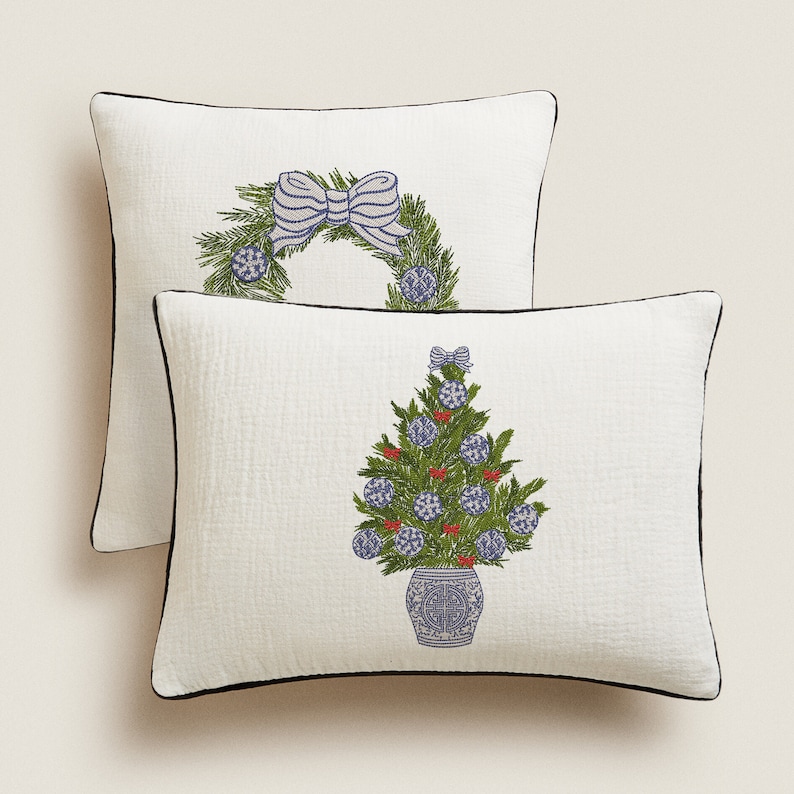 Chinoiserie Christmas Tree Machine Embroidery Design Winter - Etsy