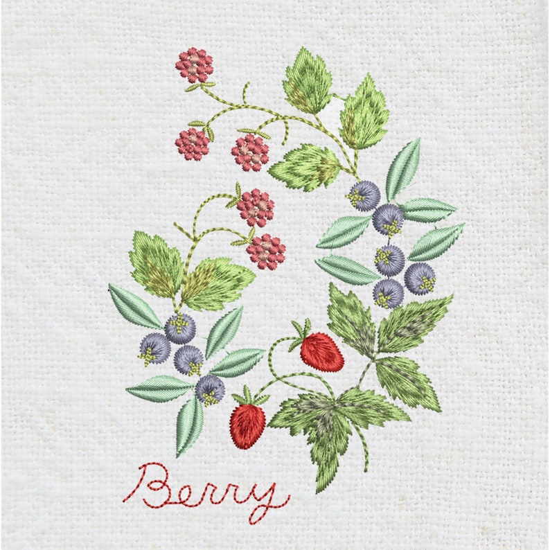 Wild Red Berry Meadow Flower Machine Embroidery Strawberry Swedish ...