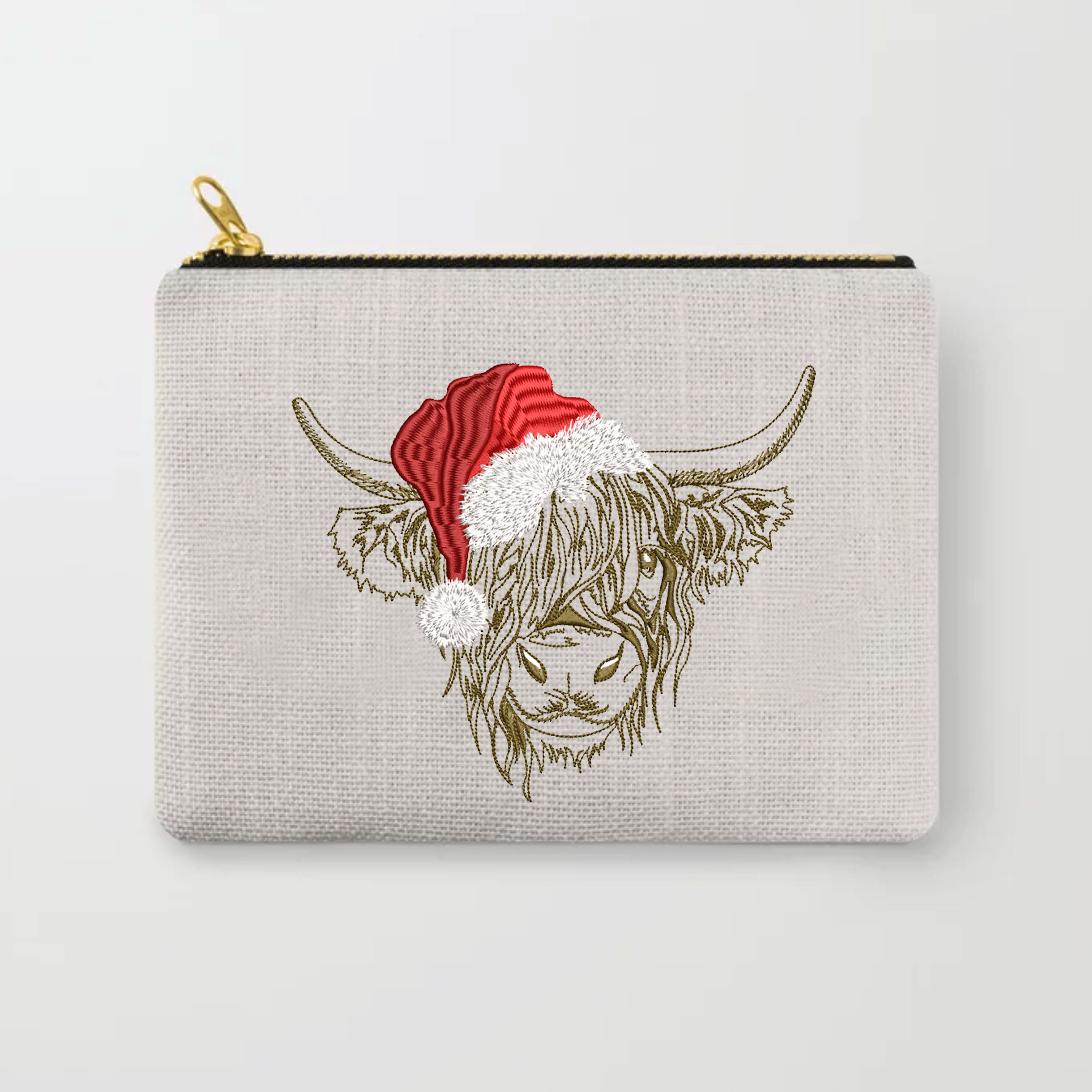 Christmas Highland Cow Machine Embroidery Design, Winter Bohemian Santa ...