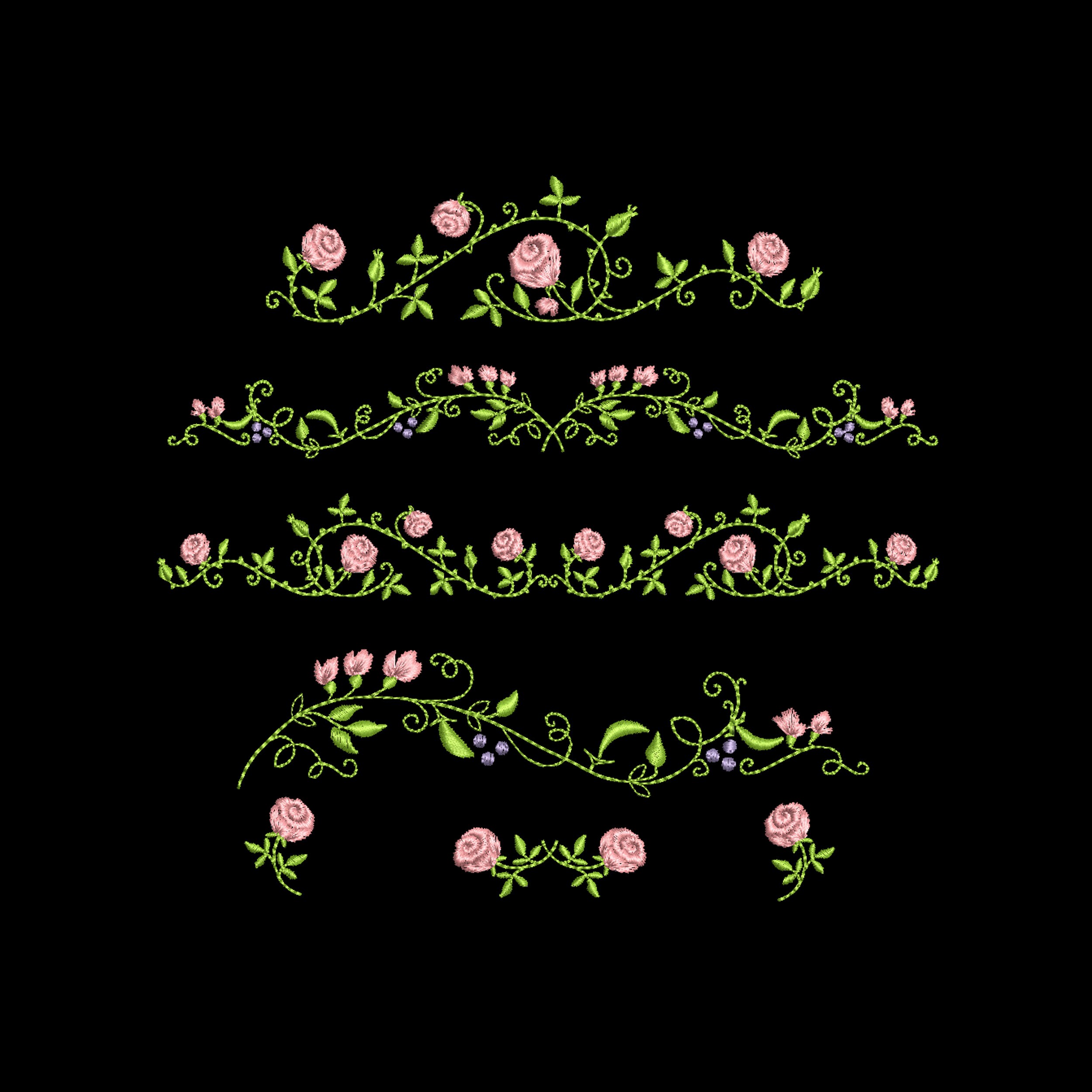 Rose Flower Border Machine Embroidery Design: Floral Garden Pattern ...