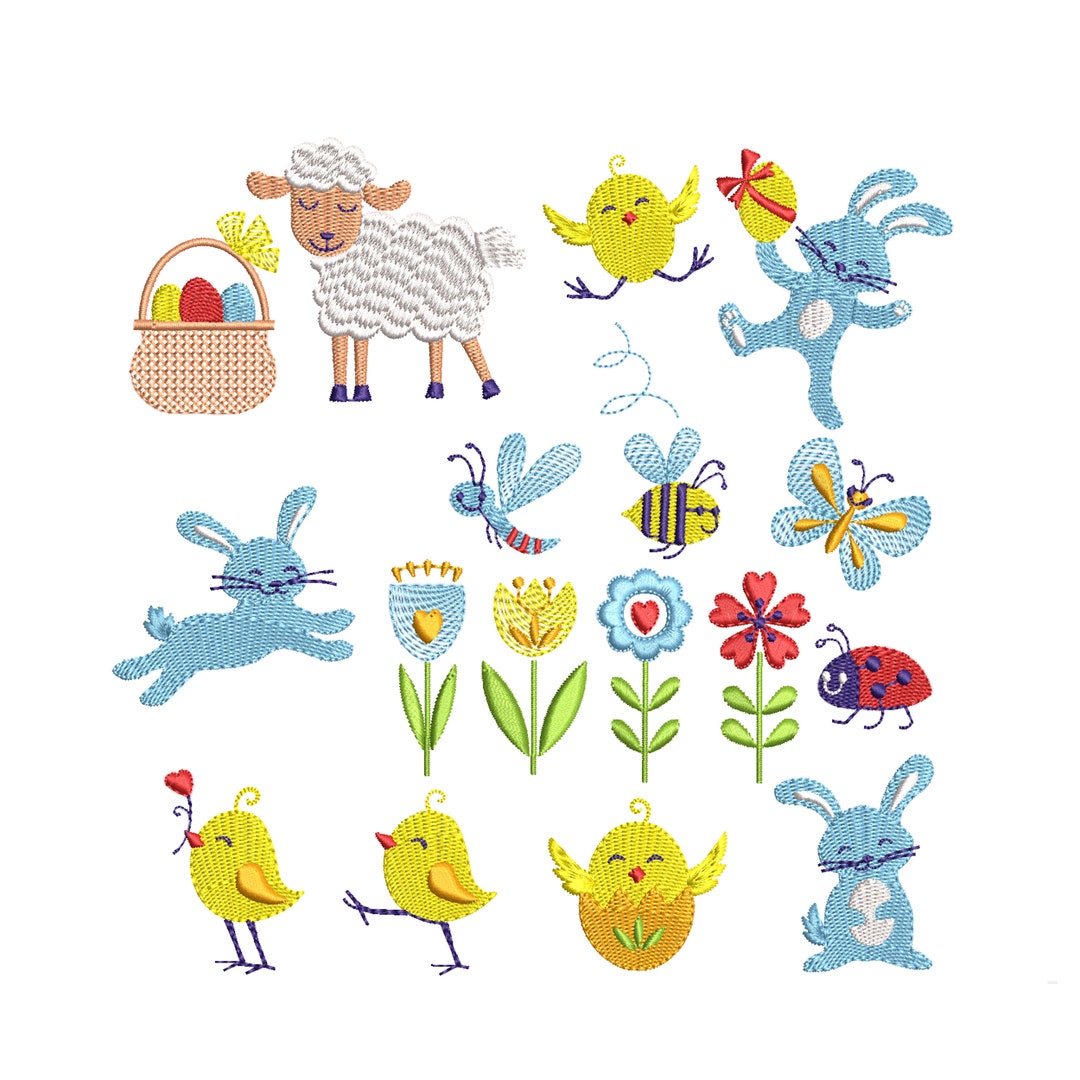 Happy Easter Set Machine Embroidery Design, Bunny Egg Butterfly Flower ...