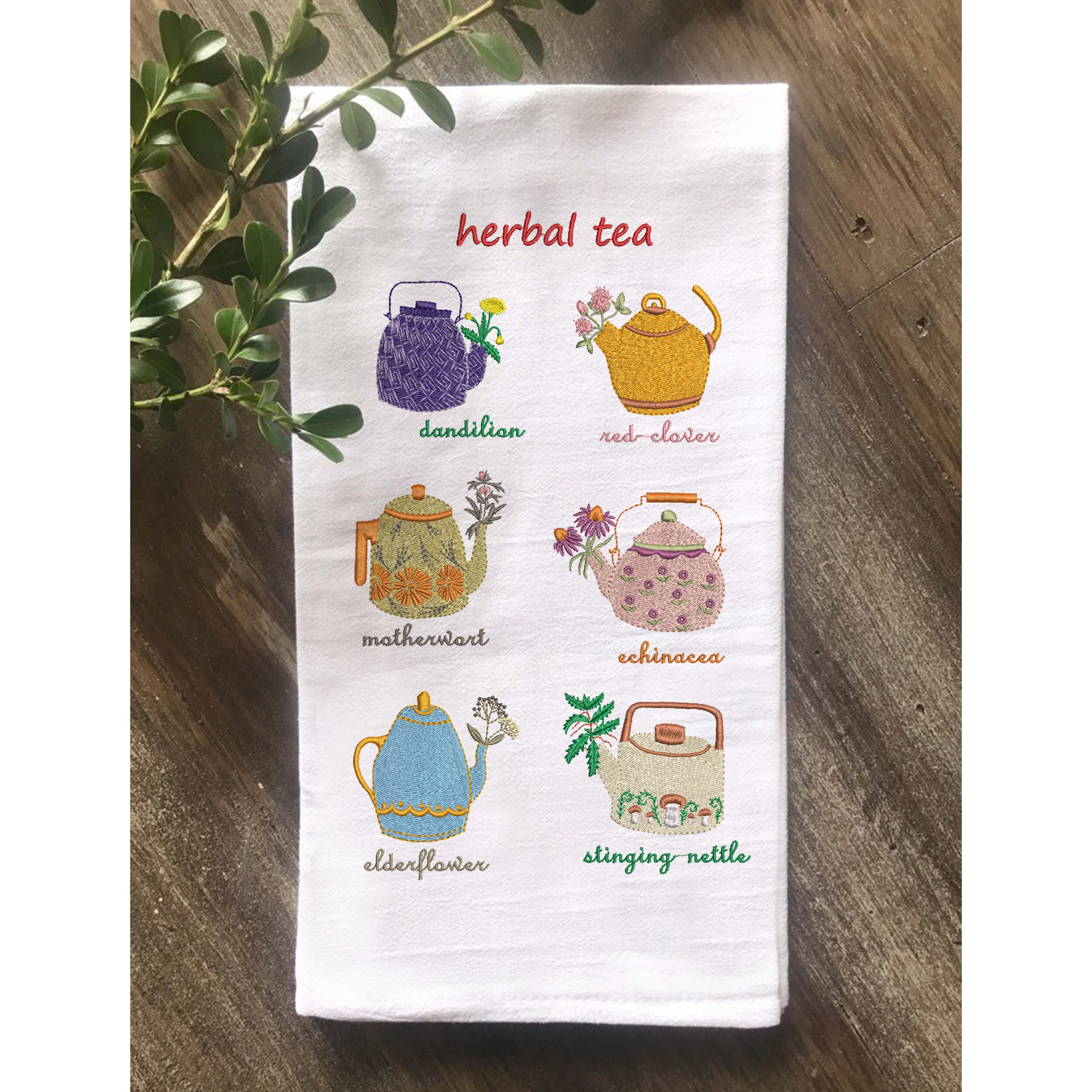 Herbal Tea Pot Machine Embroidery Set Flower Herb Daisy | Etsy