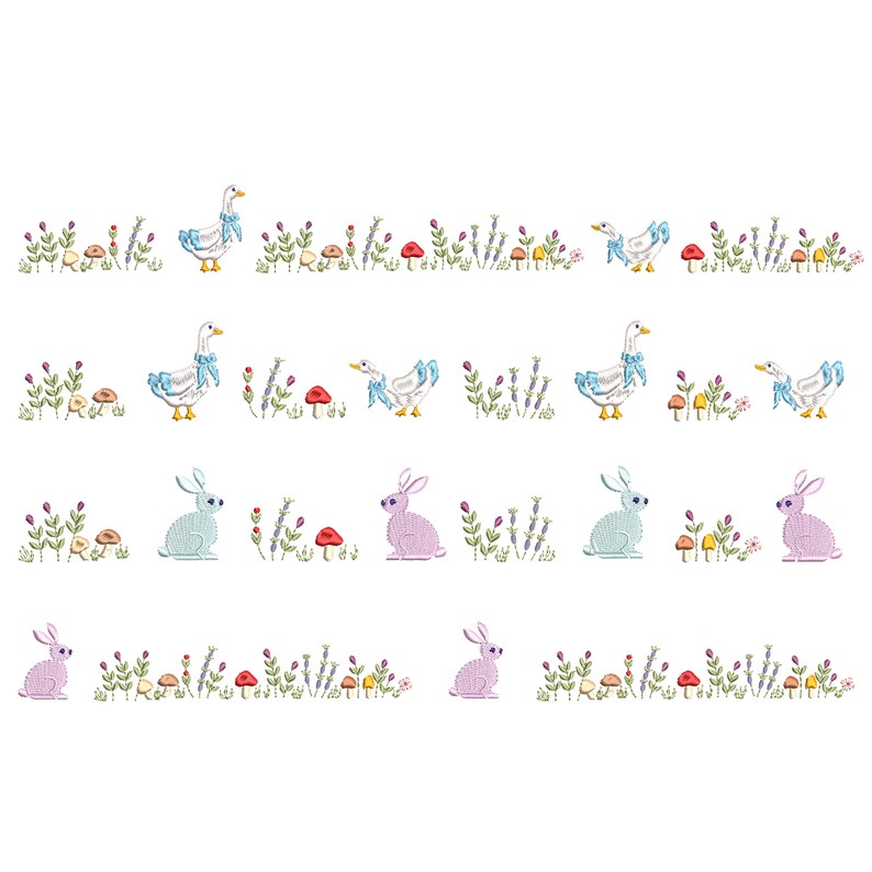 Easter Border Machine Embroidery, Geese and Bunnies Goose Rabbit Floral ...
