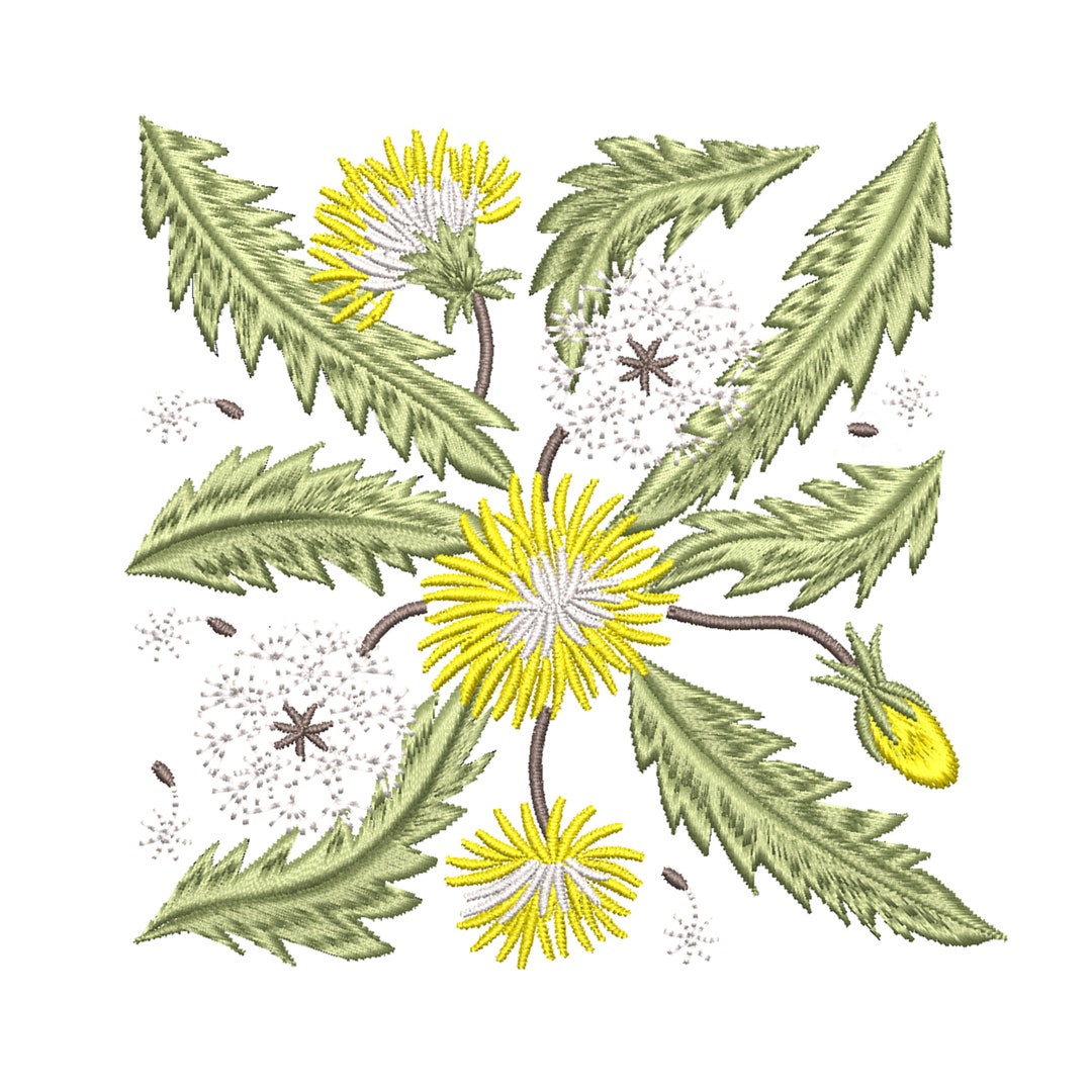 Dandelion Flower Machine Embroidery Design, Floral Botanical Garden ...