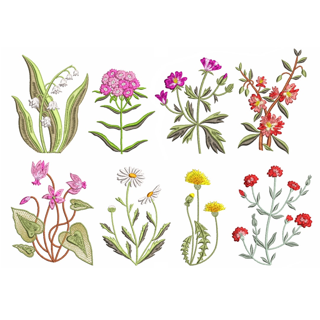 Wildflower Machine Embroidery Designs: Botanical Flower Bundle (instant ...