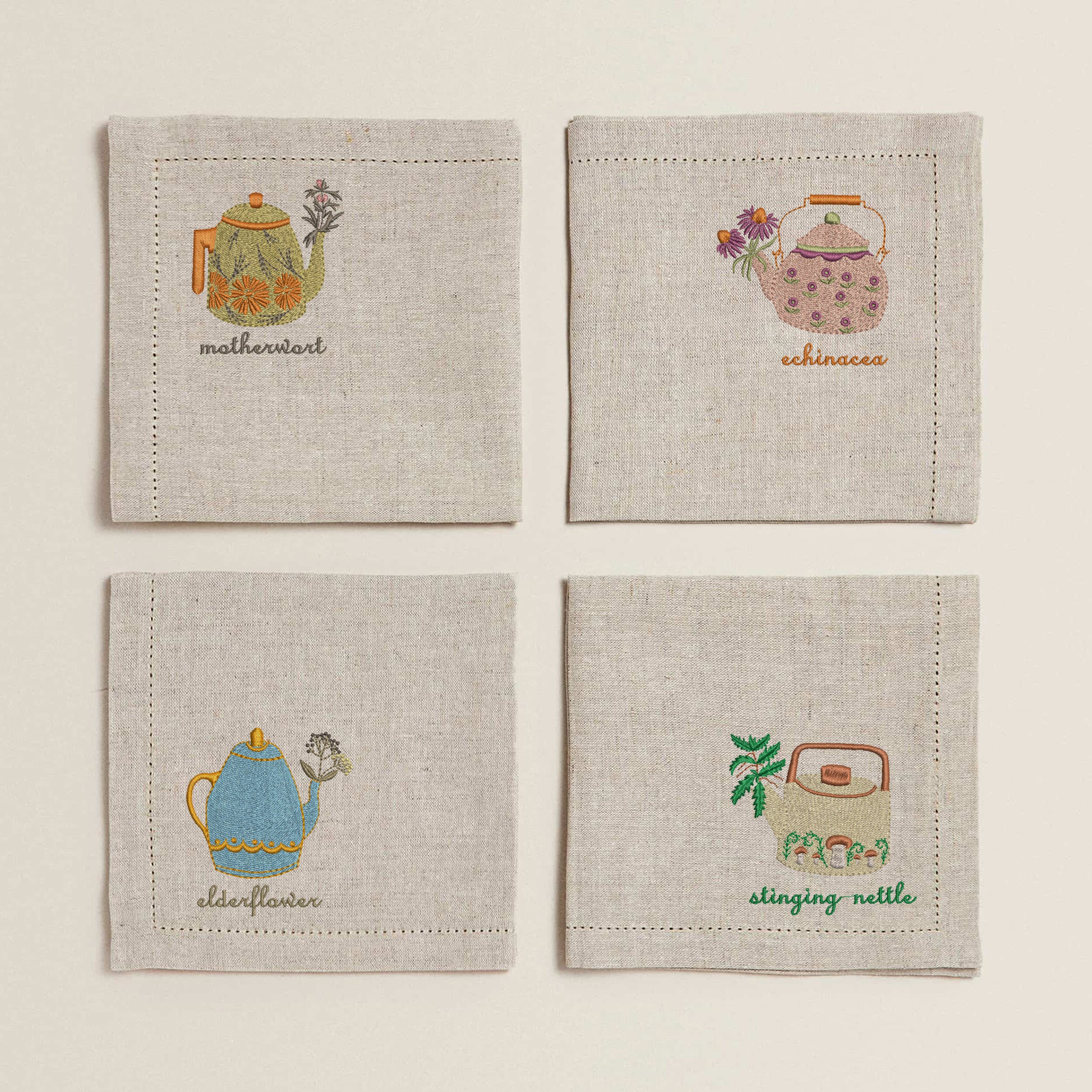 Herbal Tea Pot Machine Embroidery Set Flower Herb Daisy | Etsy