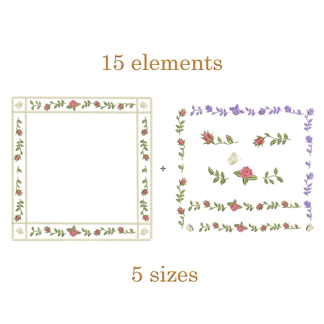 Delicate Rose Flower Border Frame Corner Machine Embroidery Design ...