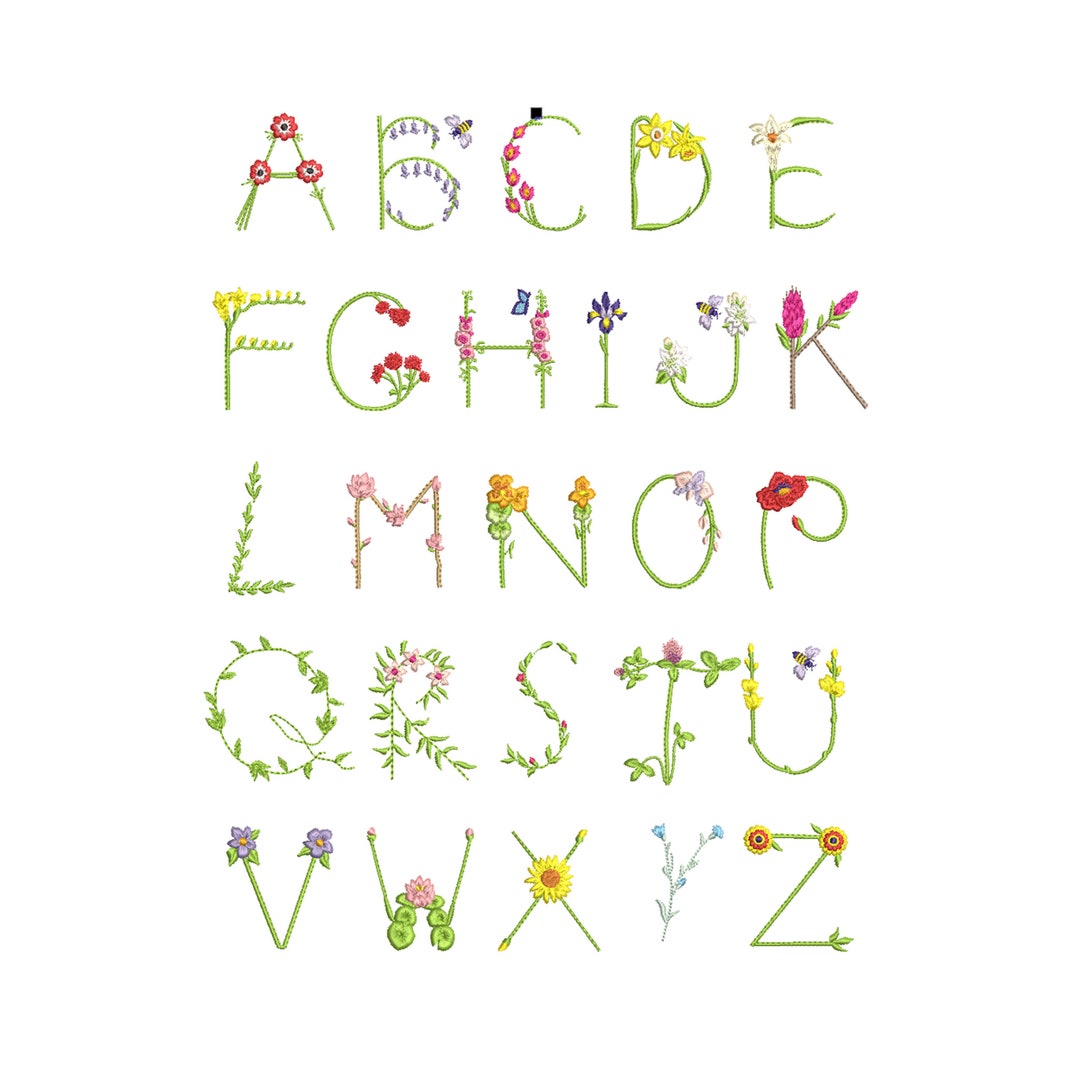 Flower Alphabet Machine Embroidery Design, ABC Floral Letter Monogram ...