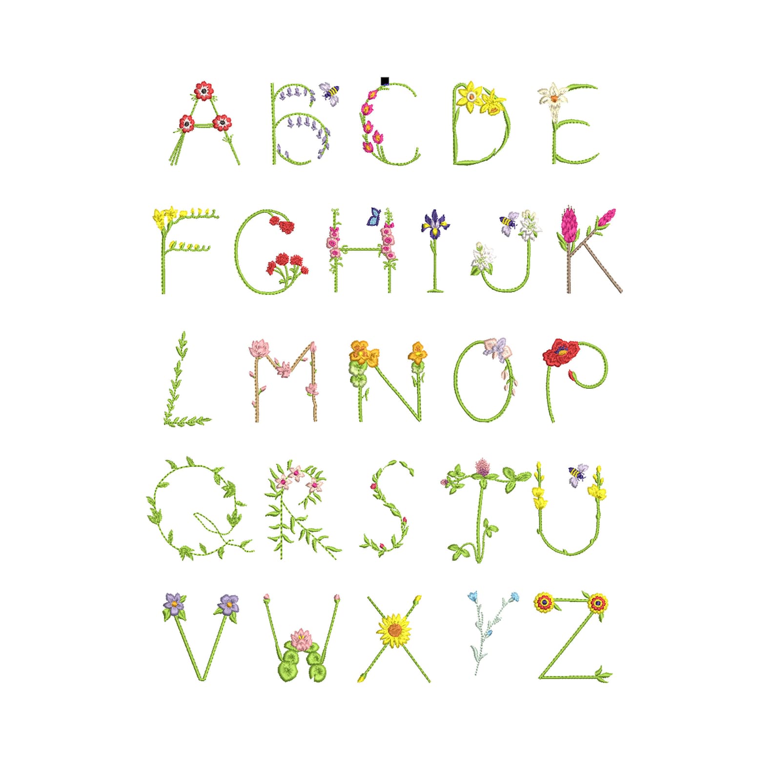 Flower alphabet Machine Embroidery Design ABC floral letter | Etsy