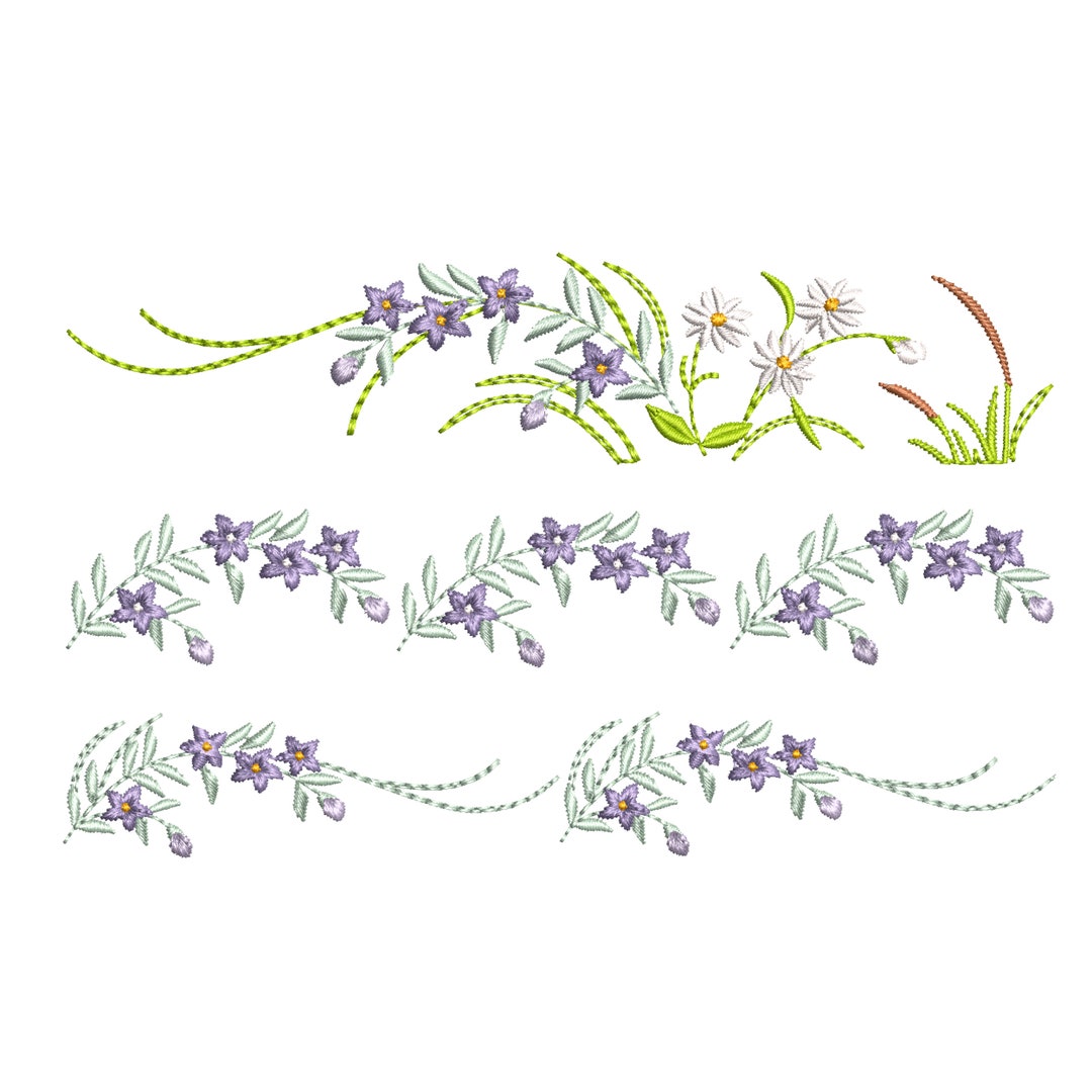 Flower Border Machine Embroidery Design Set, Floral Botanical Garden ...