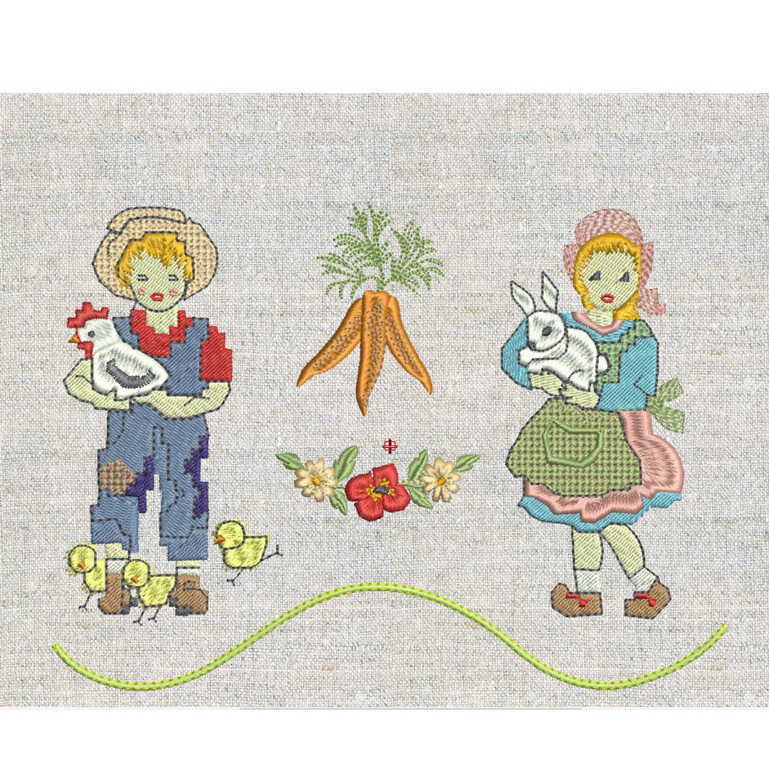 Farmer Boy and Girl Country Farm Vegetables Garden Scarecrow Machine ...