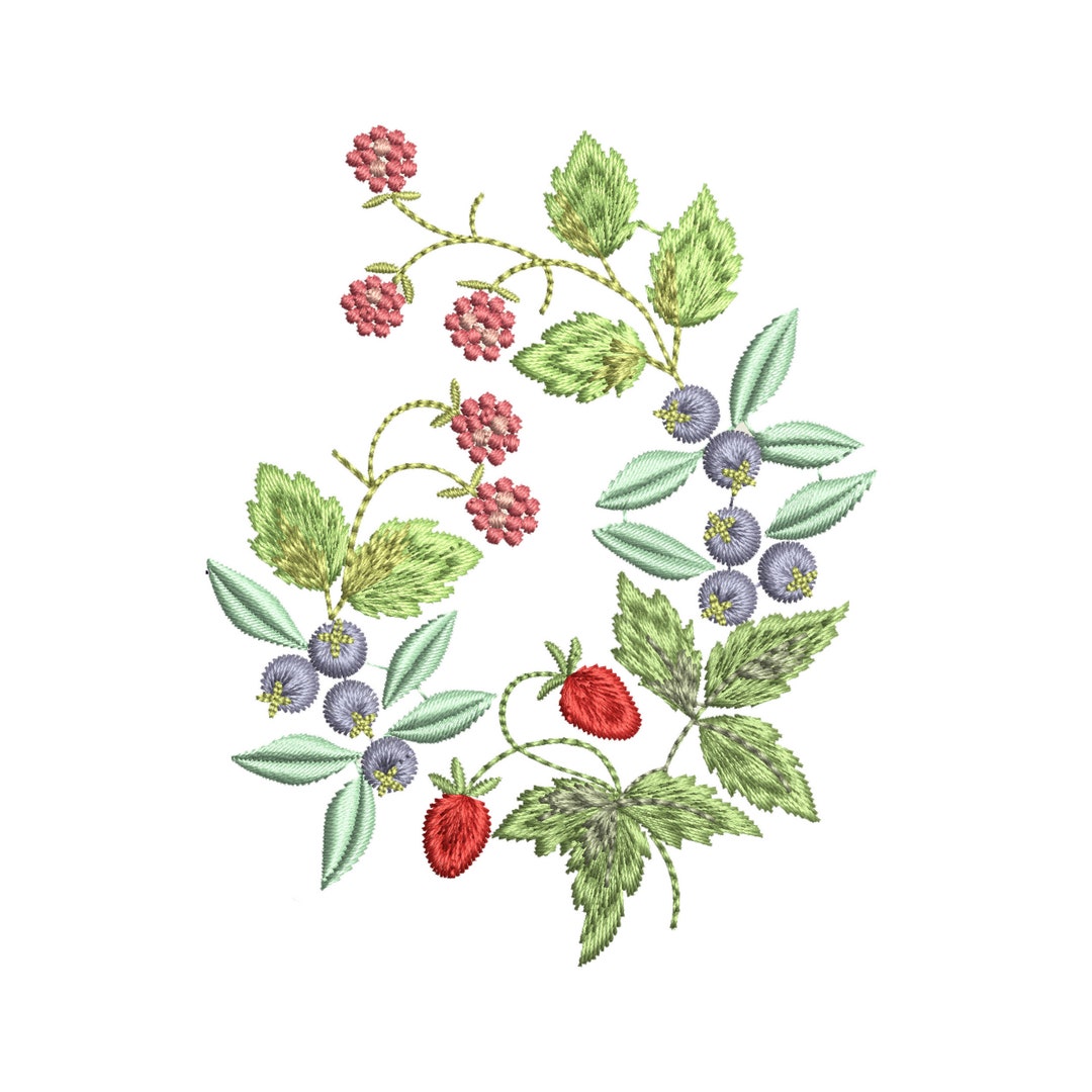 Wild Red Berry Meadow Flower Machine Embroidery Strawberry Swedish ...
