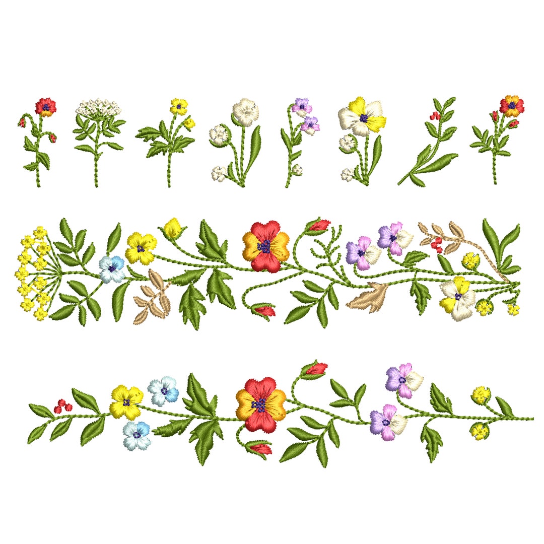 2 Flower Border Machine Embroidery Designs + 8 Flowers Instant Download ...