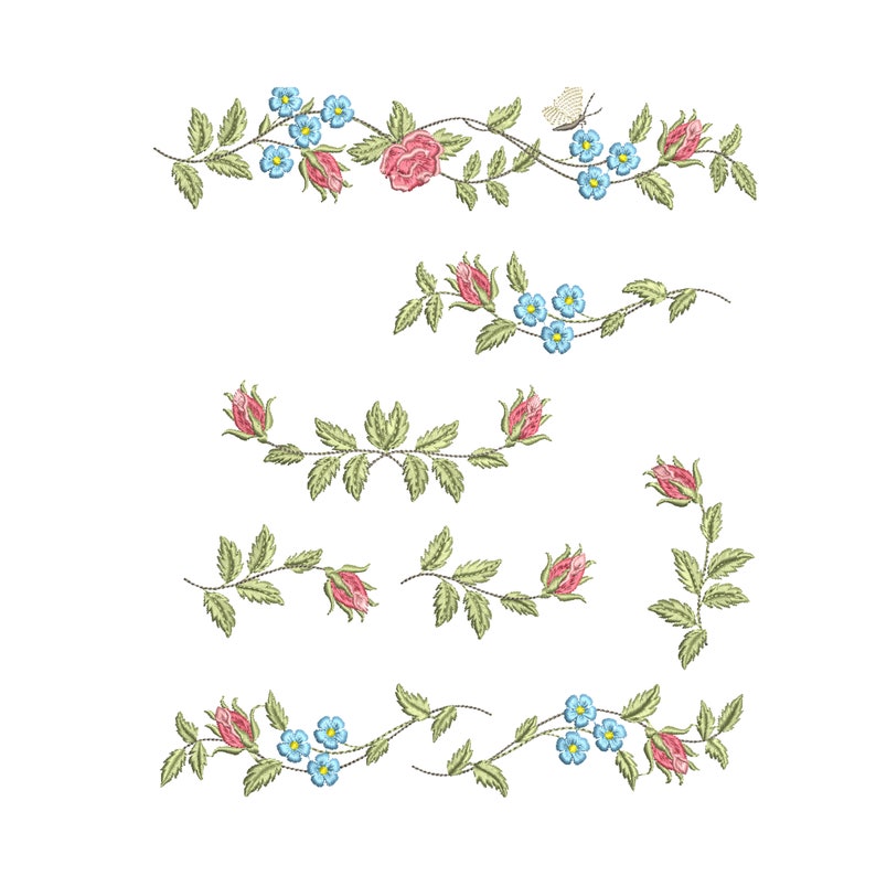 Rose Border and Corners Machine Embroidery, Flower Floral Botanical ...
