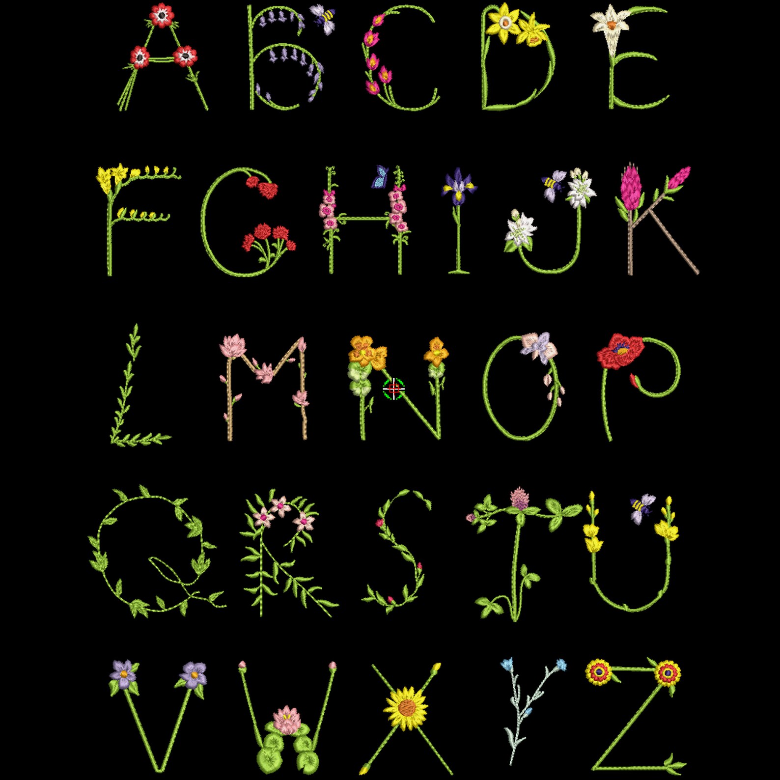 Flower alphabet Machine Embroidery Design ABC floral letter | Etsy