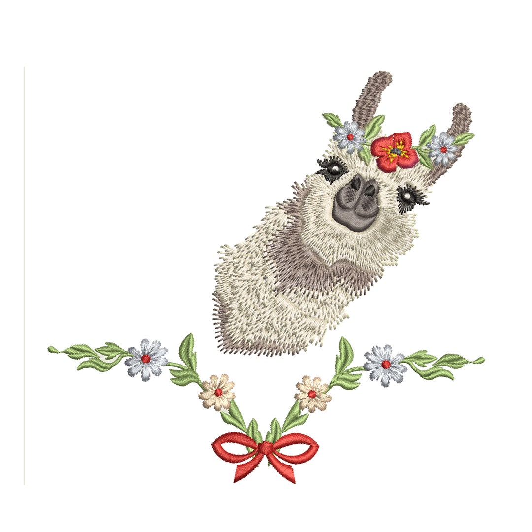 Happy Summer Flower Llama Machine Embroidery Design Bohemian Alpaca ...
