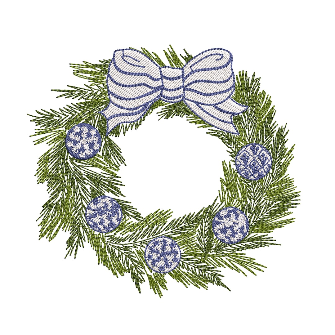 Chinoiserie Christmas Wreath Machine Embroidery Design, Winter Holiday ...