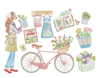 Flower Bike Machine Embroidery Bicycle Easter Spring Floral | Etsy