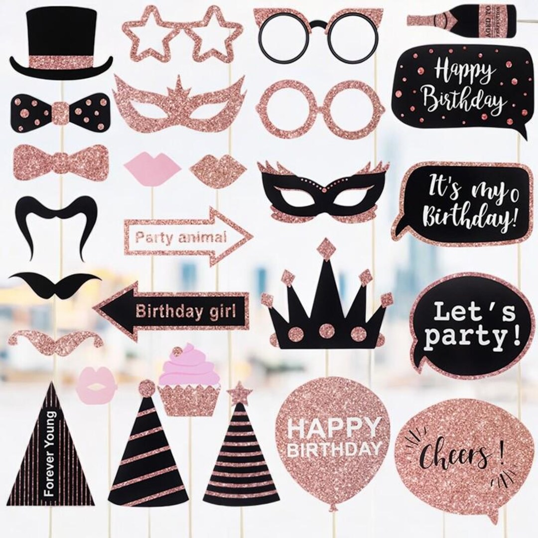 Funny Happy Birthday Photo Booth Props Masks Hat Mustache Lip ...