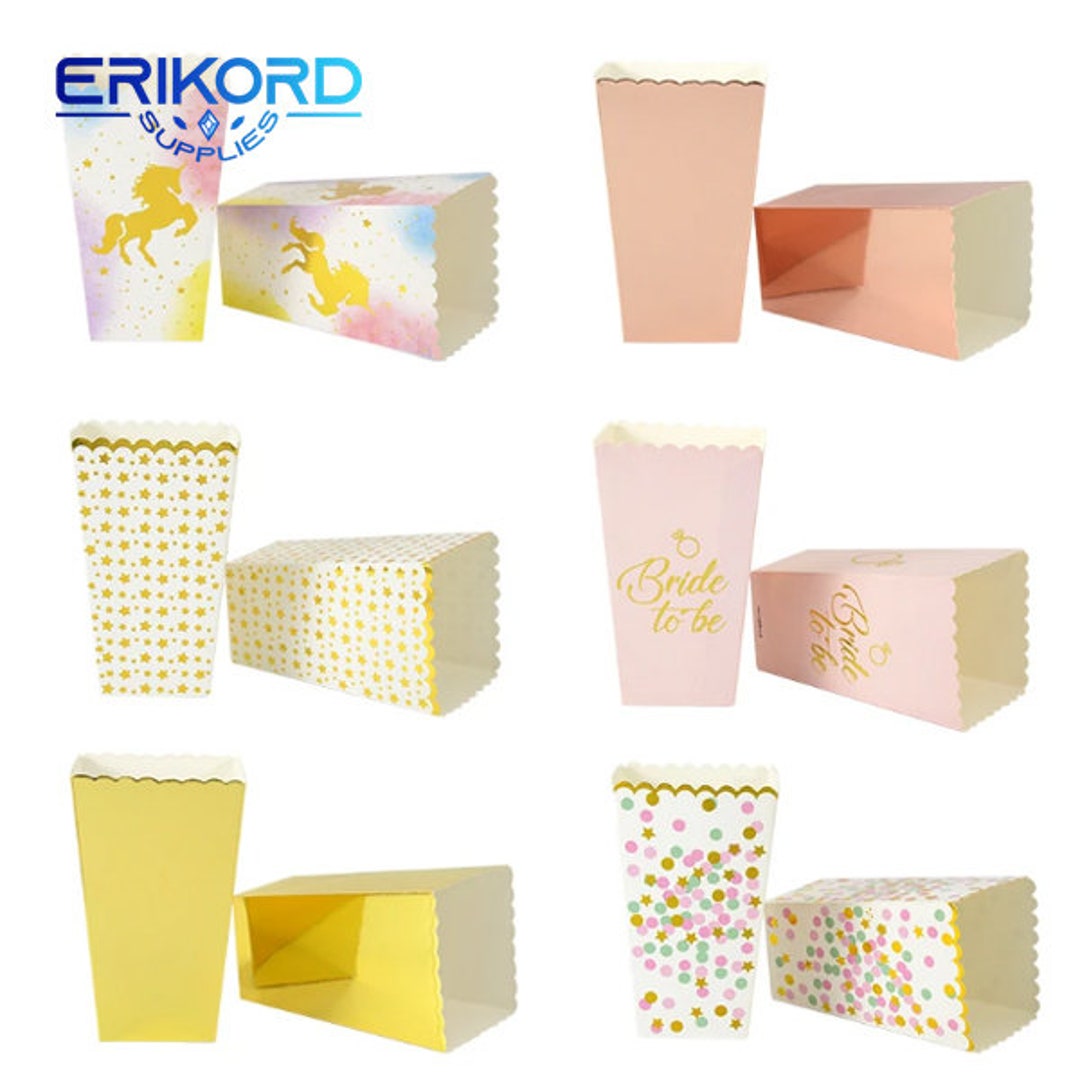 6/12pcs Party Paper Popcorn Boxes Rose Gold Pop Corn Candy Sanck Favor ...