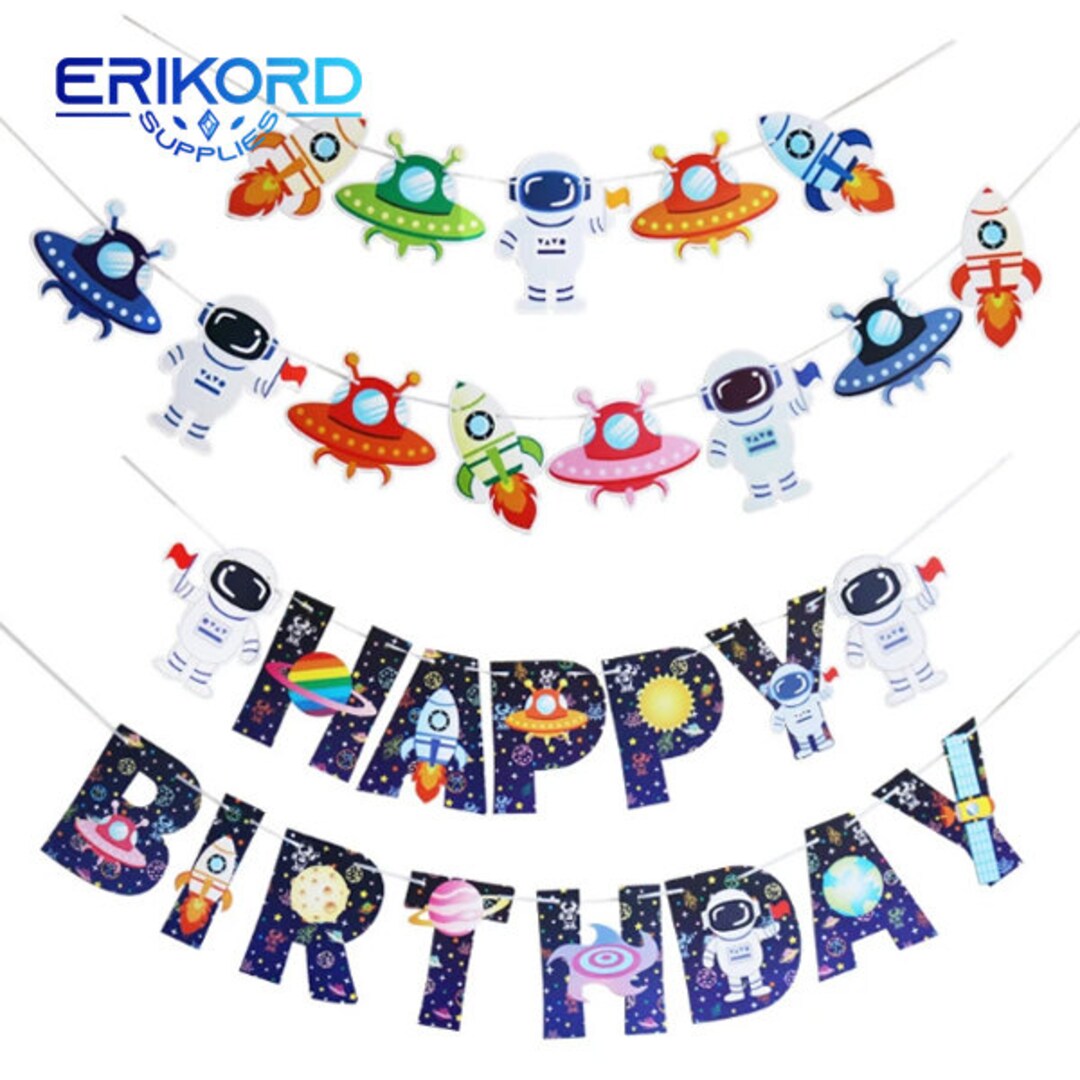 Outer Space Theme Decoration Banner Ufo Spaceship Astronaut Bunting ...