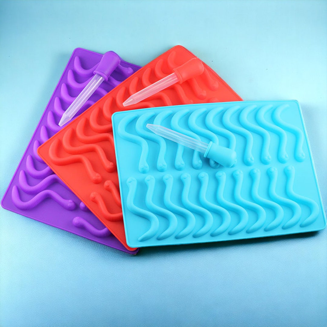 Gummy Worms Mold 20 Cavity Gummy Snake Worms Chocolate Mold Ice Cube ...